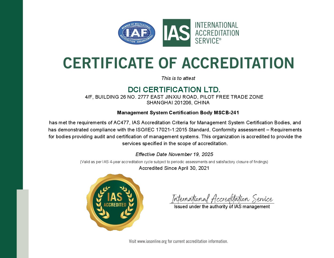 Global Assessment Certificate