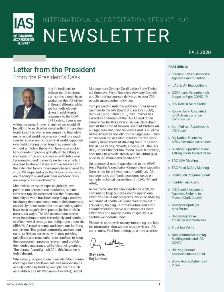 IAS Newsletters - International Accreditation Service, Inc.